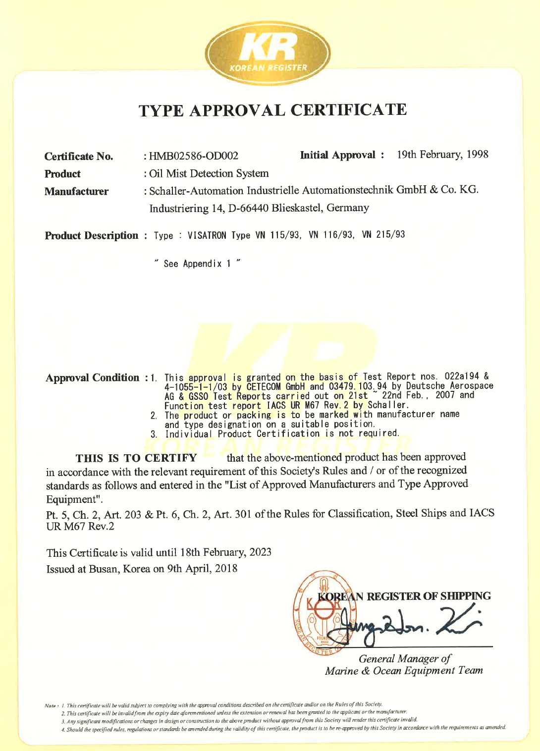 KR Cert VN93 – 2023 – Schaller Automation
